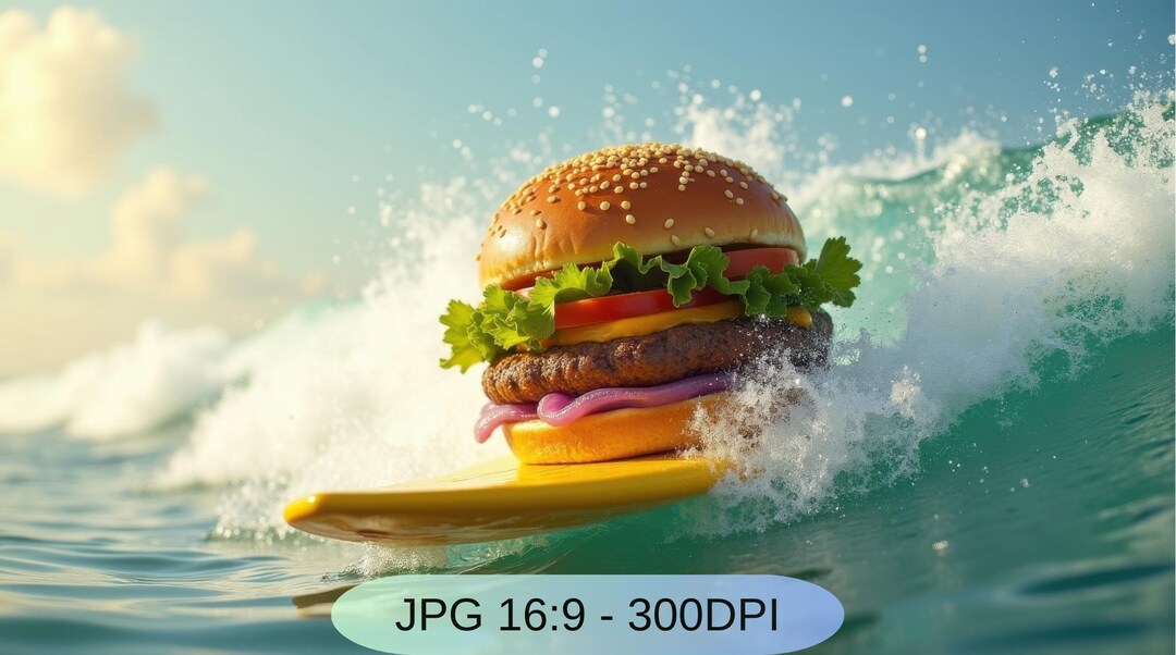 Surfing Burger Display Ocean Waves Food Advert Fun Environment Vibrant ...