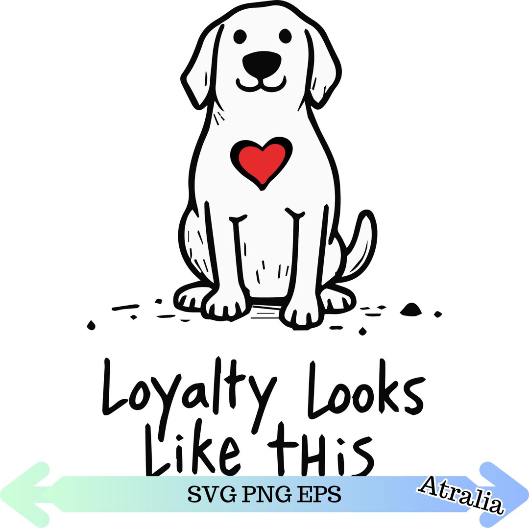 Dog Illustration of Loyalty Art Print Heart Symbol Whimsical Style ...
