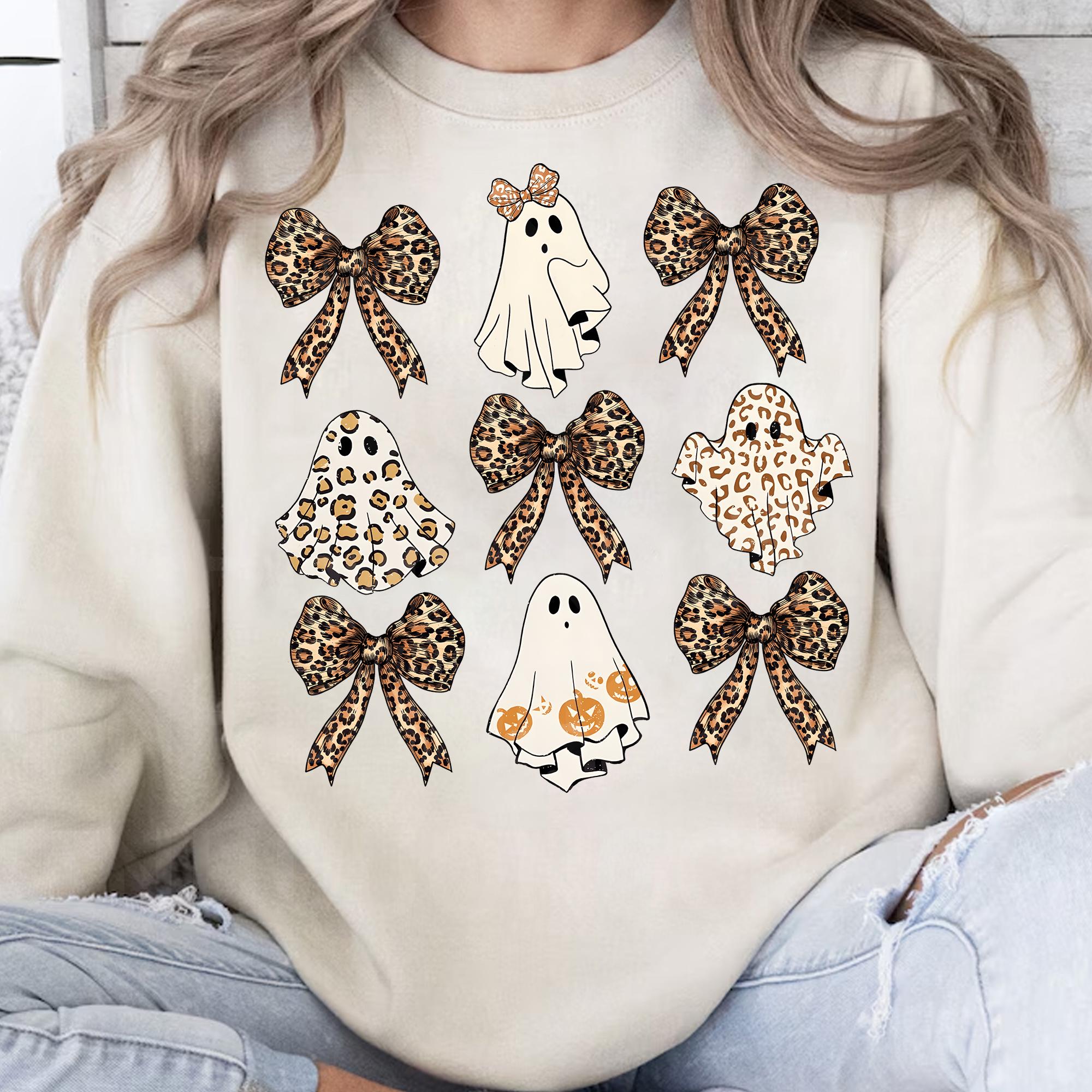 Leopard Ghost PNG, Cute Halloween Ghosts With Bows Clipart, Digital ...