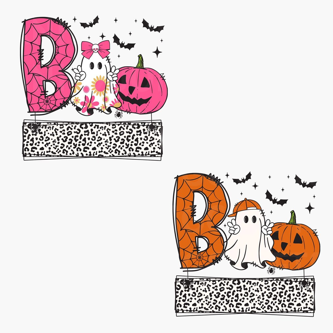 BOO Halloween Ghost PNG Bundle, Cute Girl & Boy Ghost With Pumpkin ...