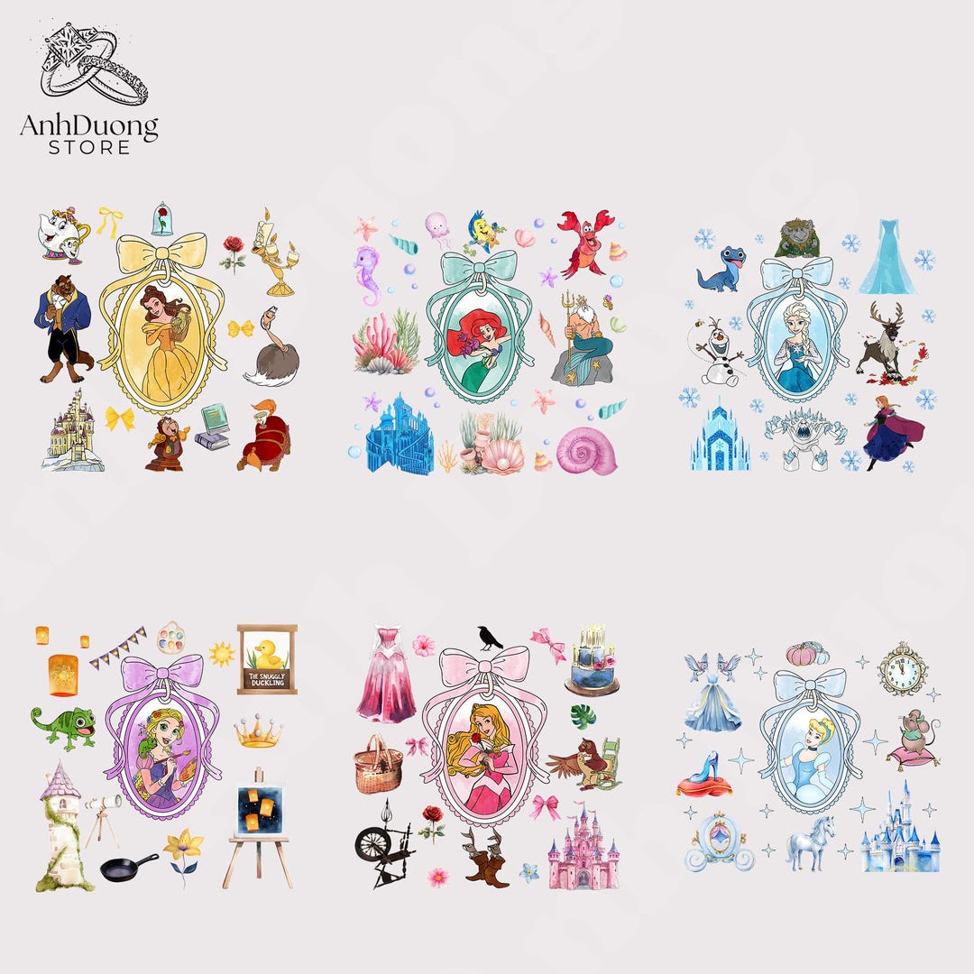 Watercolor Princess Squad Coquette Png Bundle, Princess Characters Baby ...