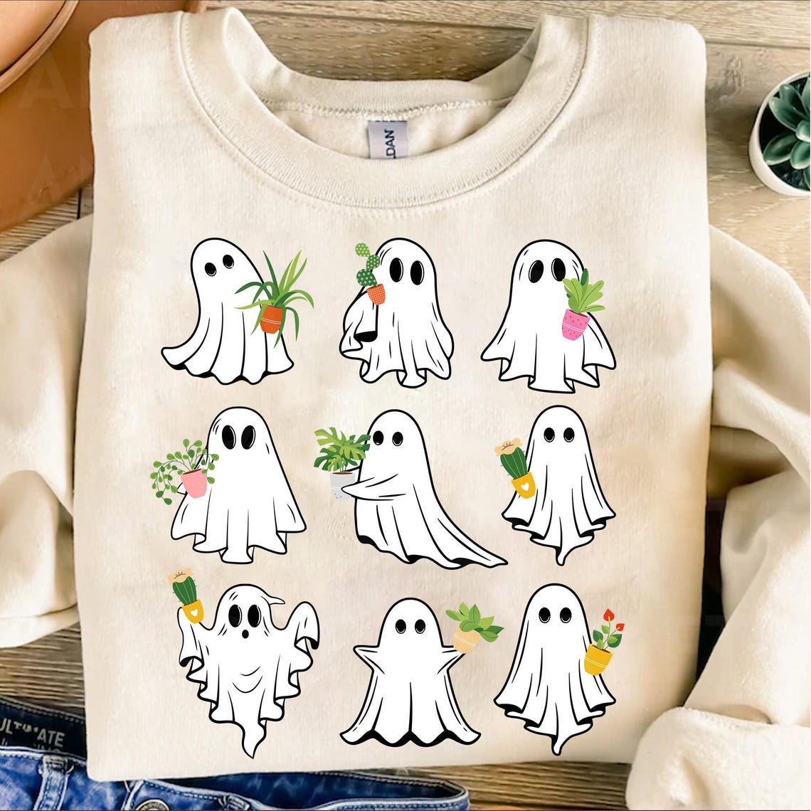 Cute Plant Ghost PNG, Halloween Ghost With Houseplants Clipart, Spooky ...
