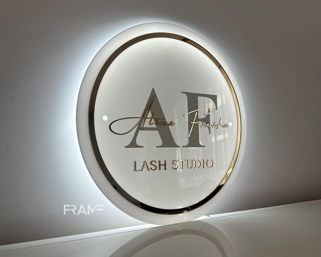 Custom LED Round Business Sign, Personalized Light up Acrylic Logo, Modern Backlit Wall Sign for ...