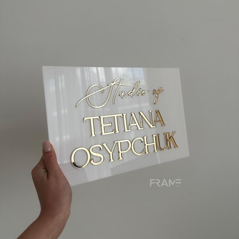 Custom Acrylic Business Sign, Salon Name Plate, Silver Mirror Letters ...