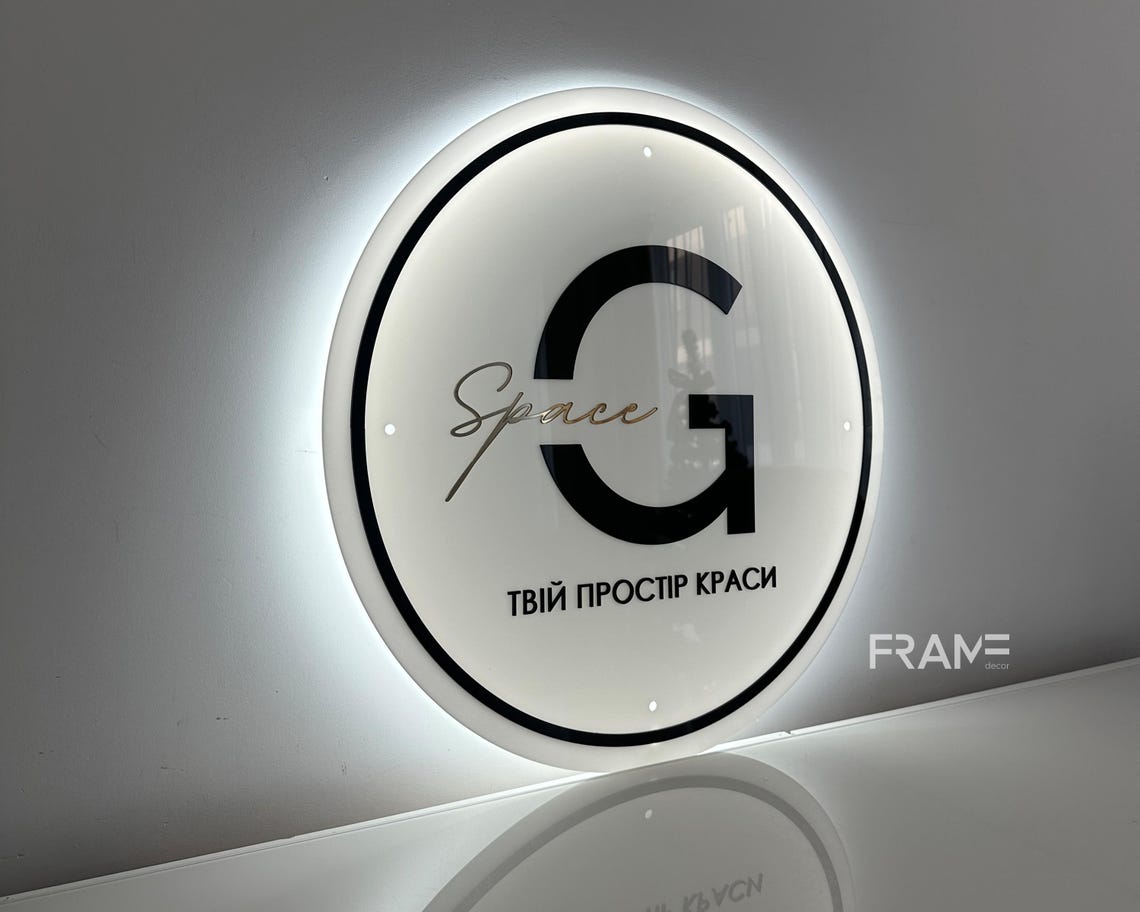 Acrylic Business Logo Sign, Round Custom Neon Sign, Mirror Silver Logo ...