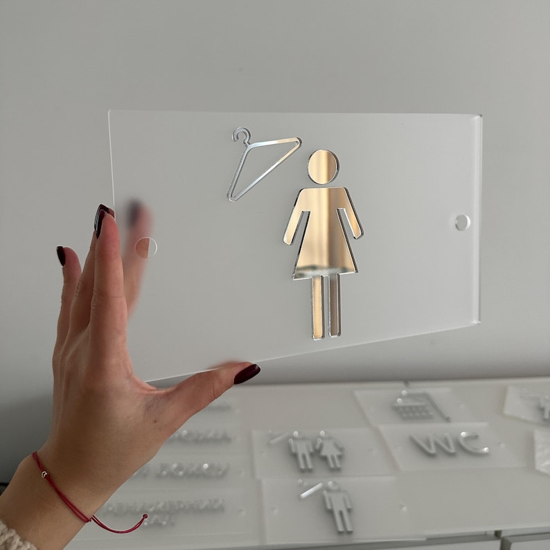 Acrylic Bathroom Sign With Mirror Icons, Unisex Toilet Door Plaque ...