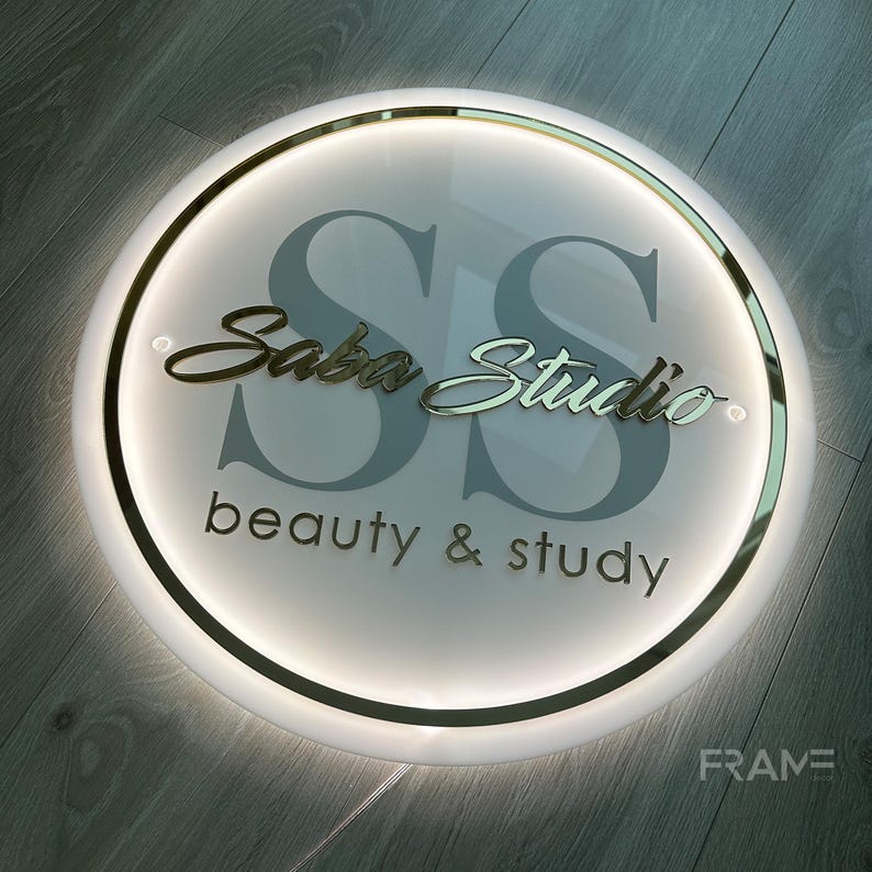 Custom Round Acrylic Logo Sign With Backlight, Personalized Wall Sign ...