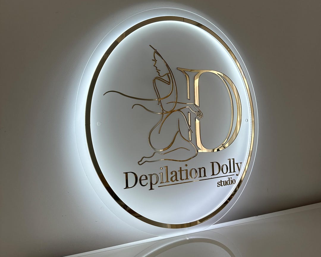 Led Business Logo Sign With Gold Letters, Custom Round Wall Sign With ...