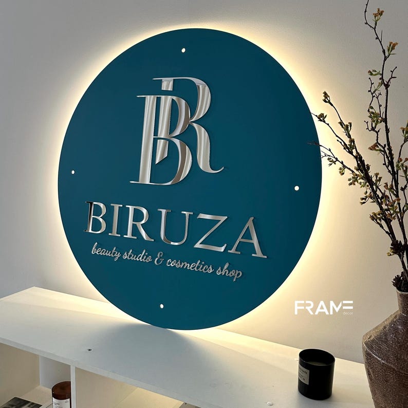 Round Acrylic LED Wall Sign, Custom Beauty Logo With Backlight, Lighted ...
