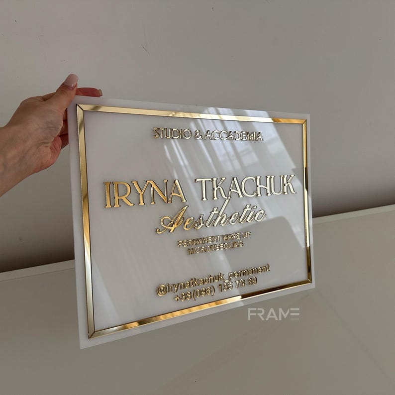 Custom Acrylic Business Sign, Salon Name Plate, Silver Mirror Letters ...