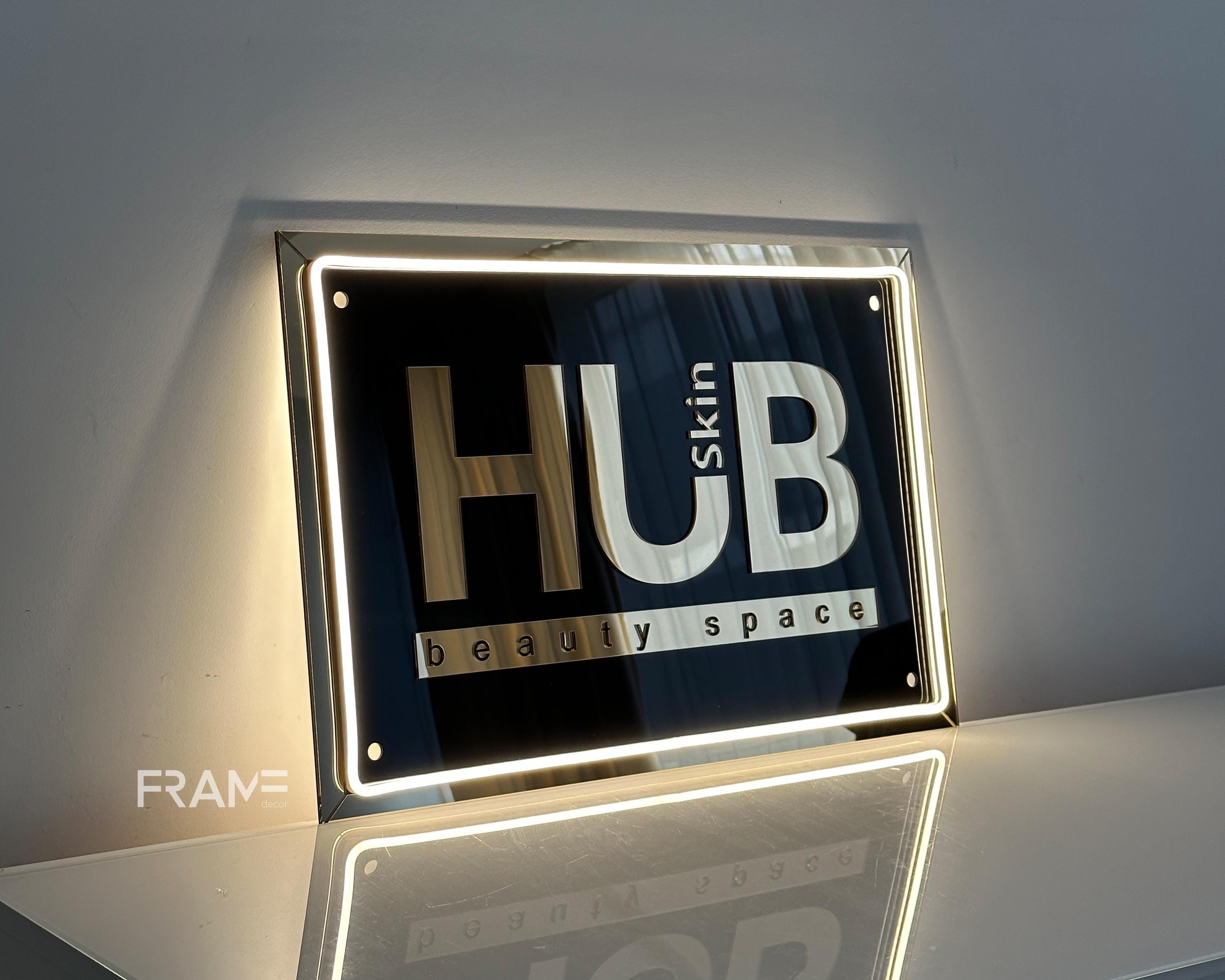 Salon Logo Wall Sign With LED Glow, Personalized Circular Acrylic Sign ...