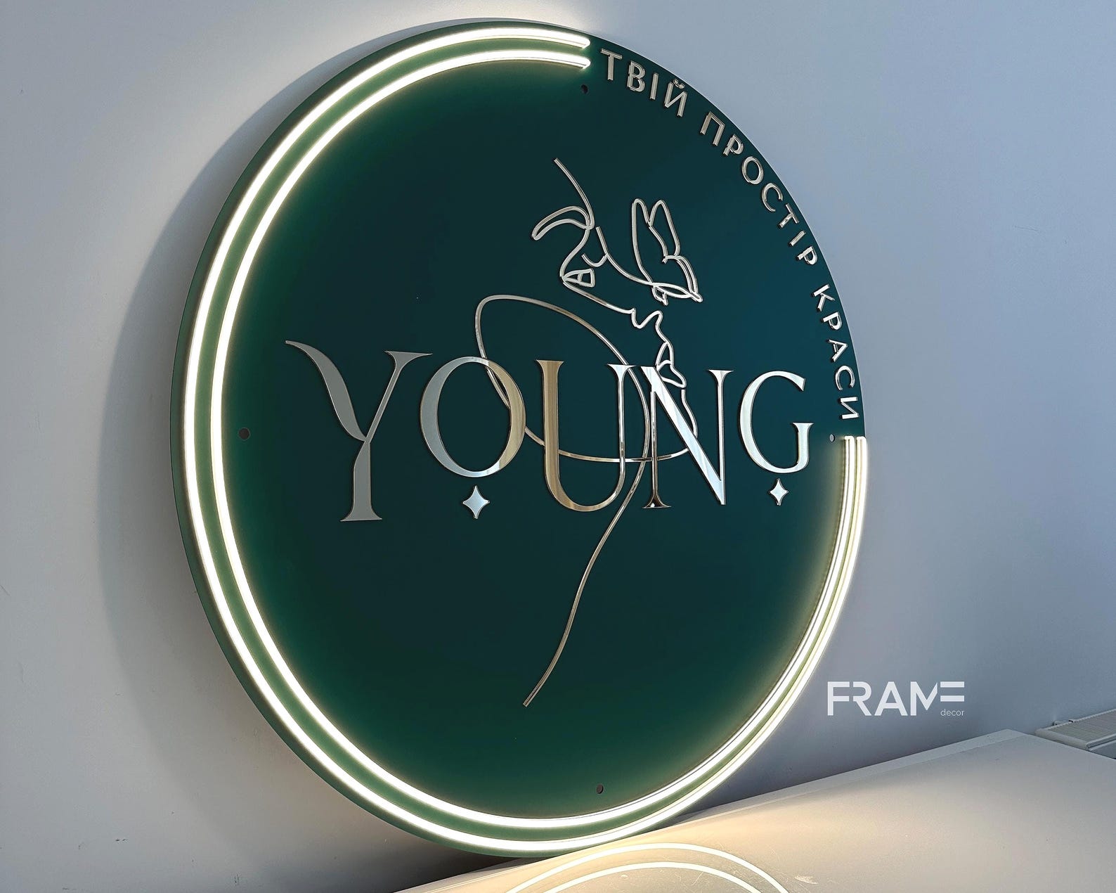 Salon Logo Wall Sign With LED Glow, Personalized Circular Acrylic Sign ...