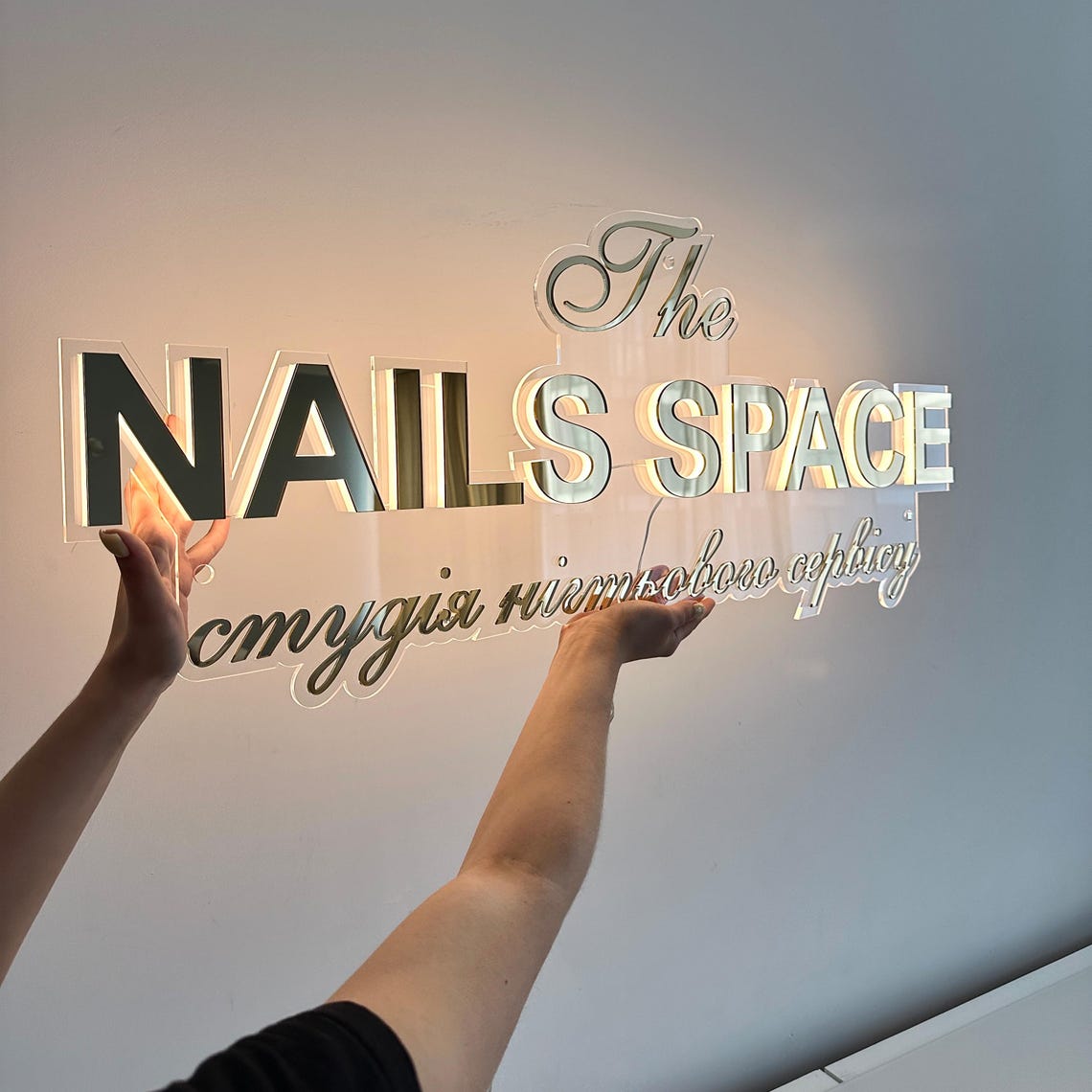 Acrylic Wall Logo Sign for Salon Decor, Backlit LED Business Sign ...