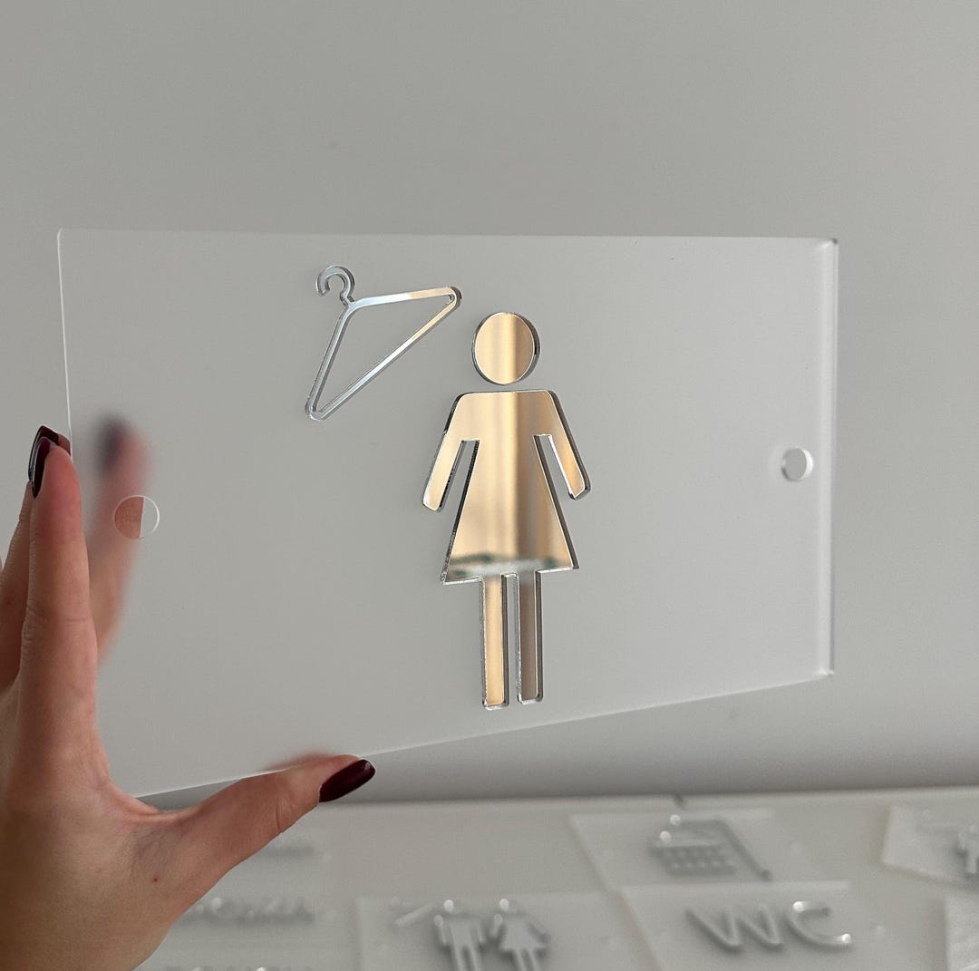 Acrylic Bathroom Sign With Gold or Silver Icon, Minimalist WC, Shower ...