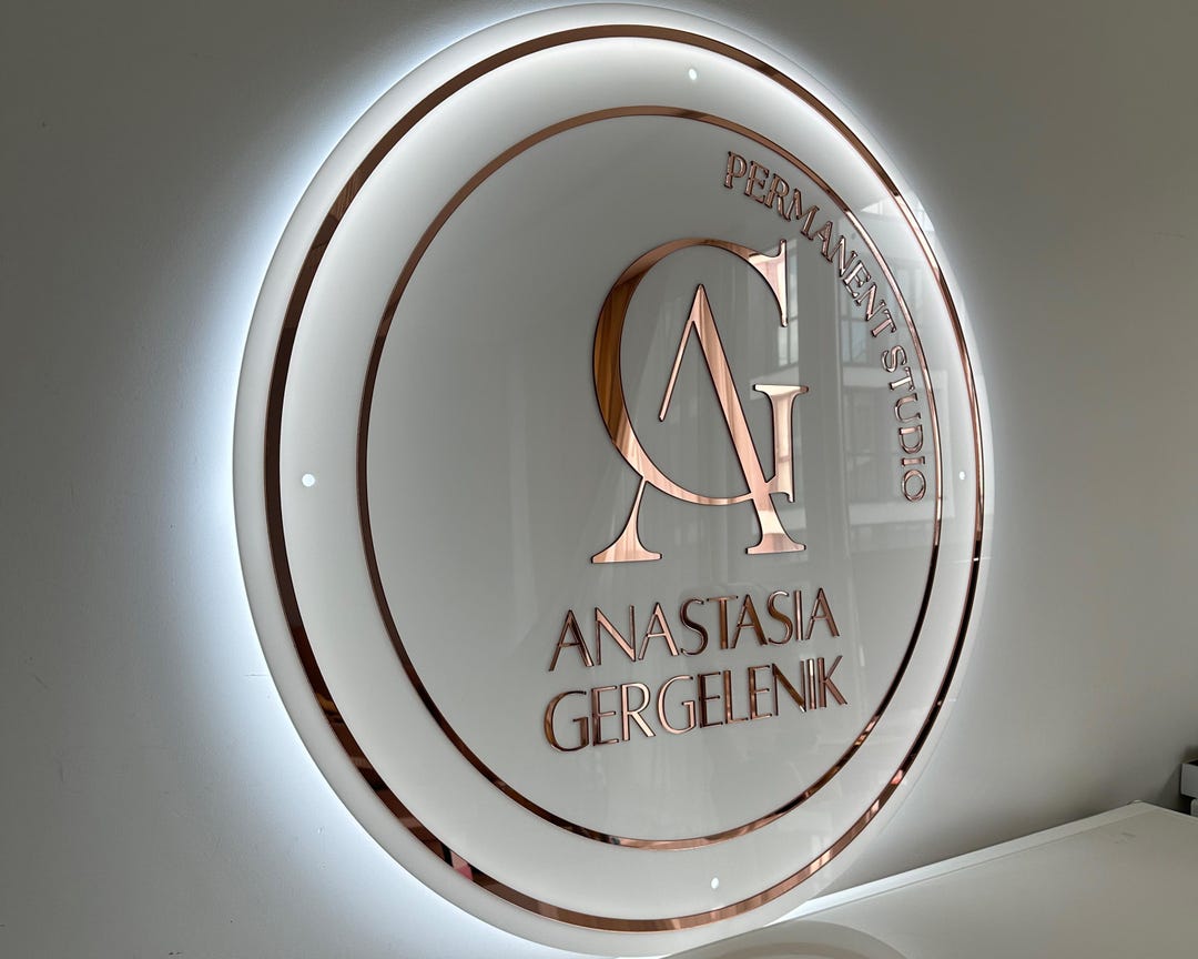 Round Backlit Business Logo Sign for Wall, Personalized Acrylic Salon ...