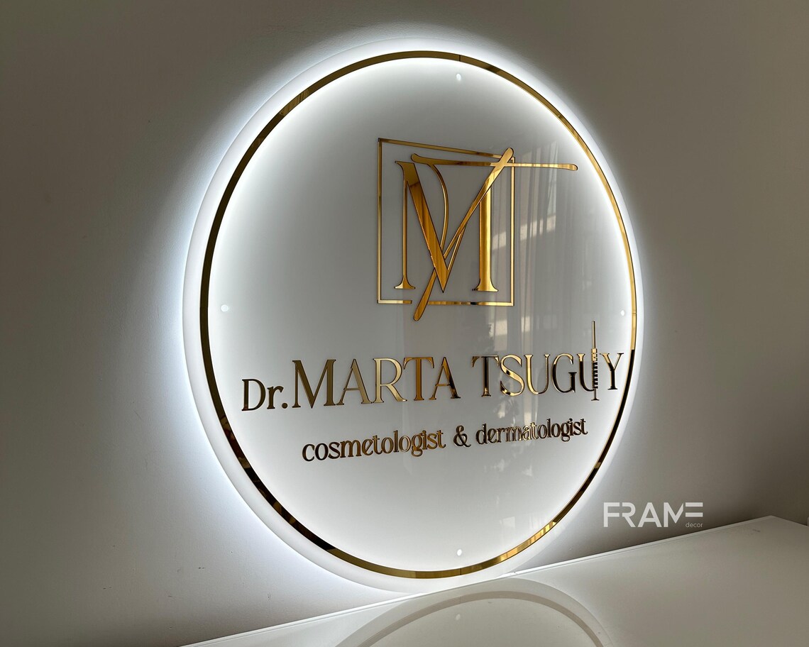 Round Acrylic Business Sign With Backlight, Custom Name Wall Display ...