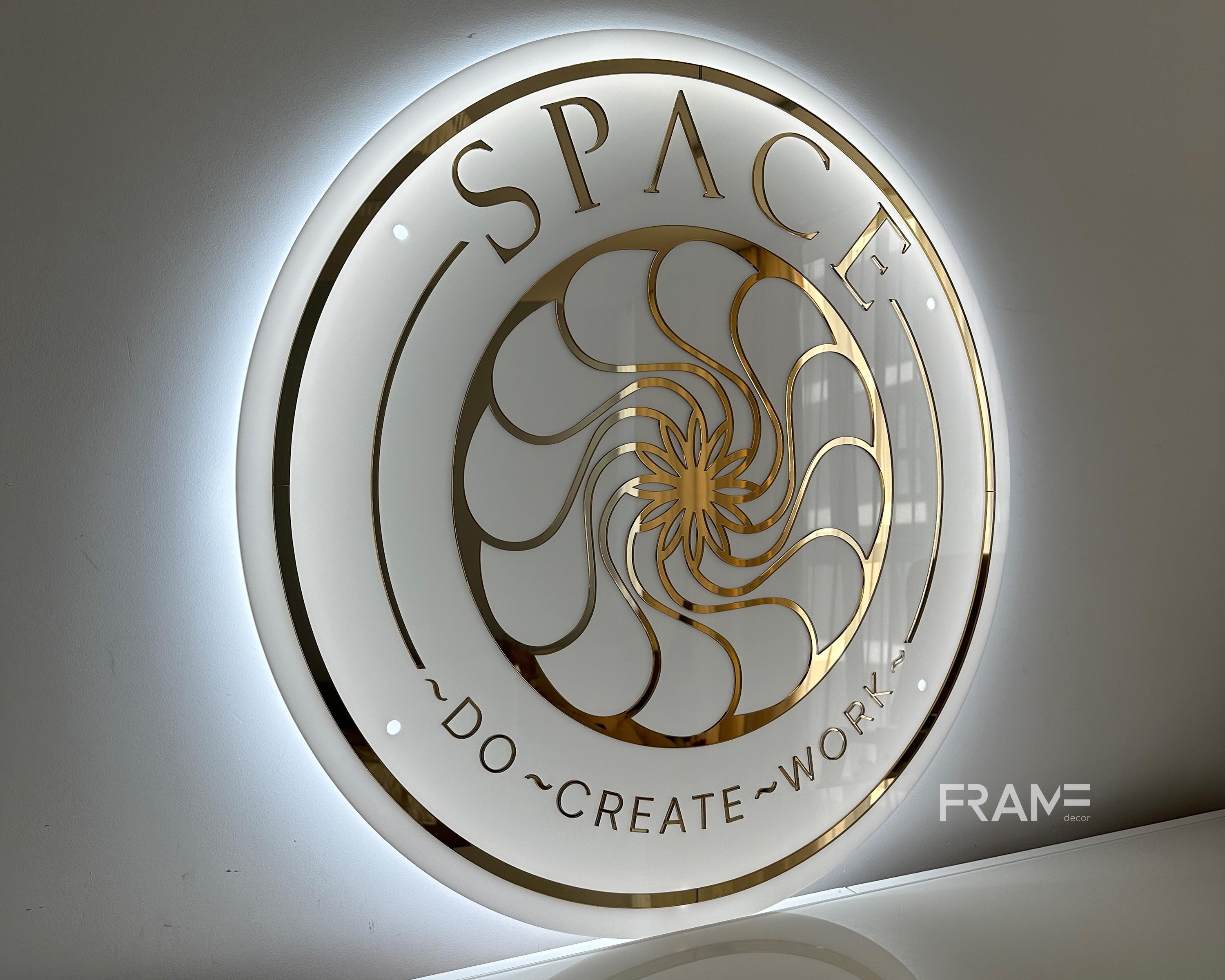 Custom Backlit Business Sign With Gold Logo, Round Led Wall Sign for ...