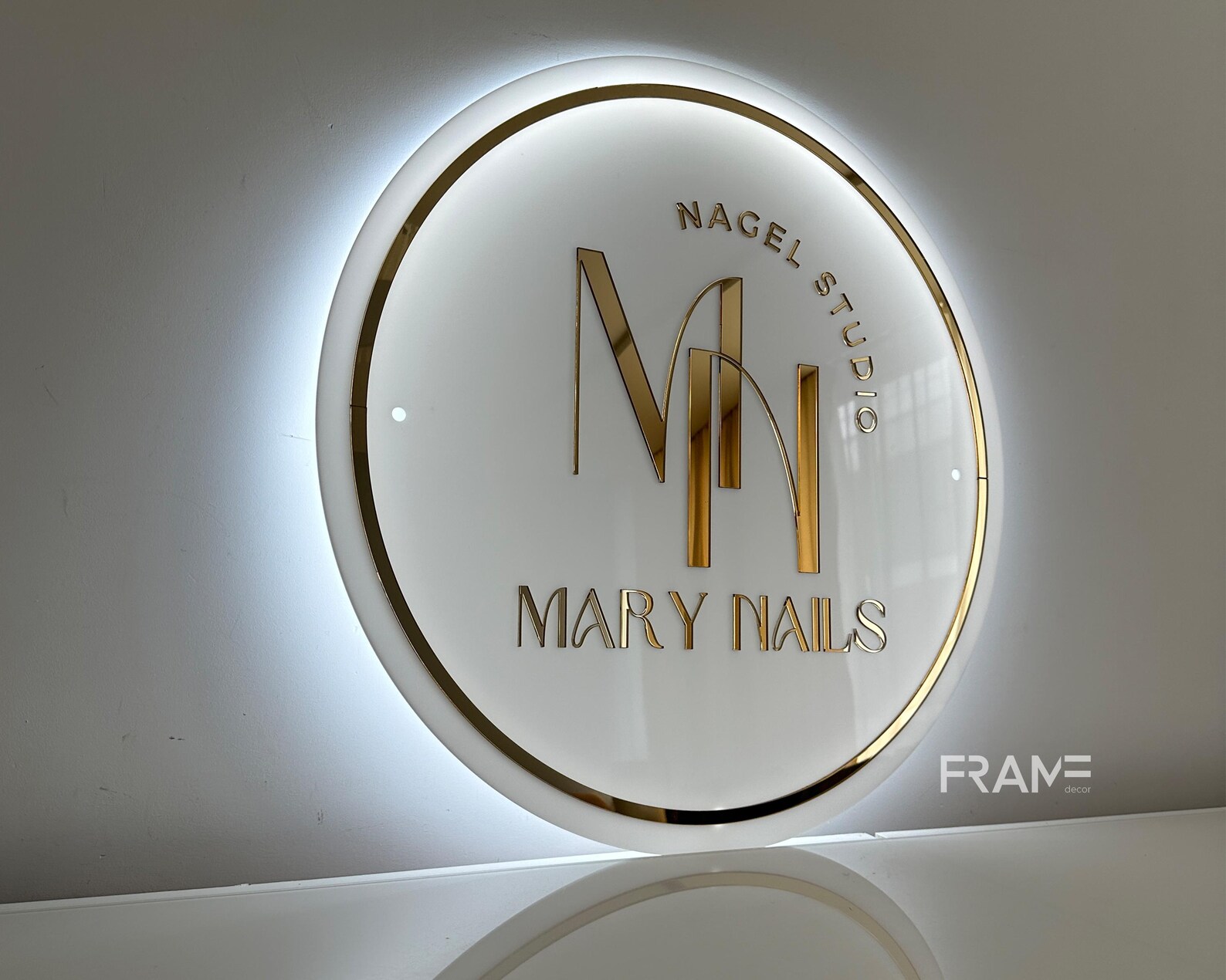 Acrylic Business Logo Sign, Round Custom Neon Sign, Mirror Silver Logo ...