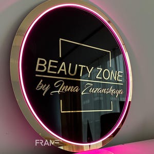Salon Logo Wall Sign With LED Glow, Personalized Circular Acrylic Sign ...