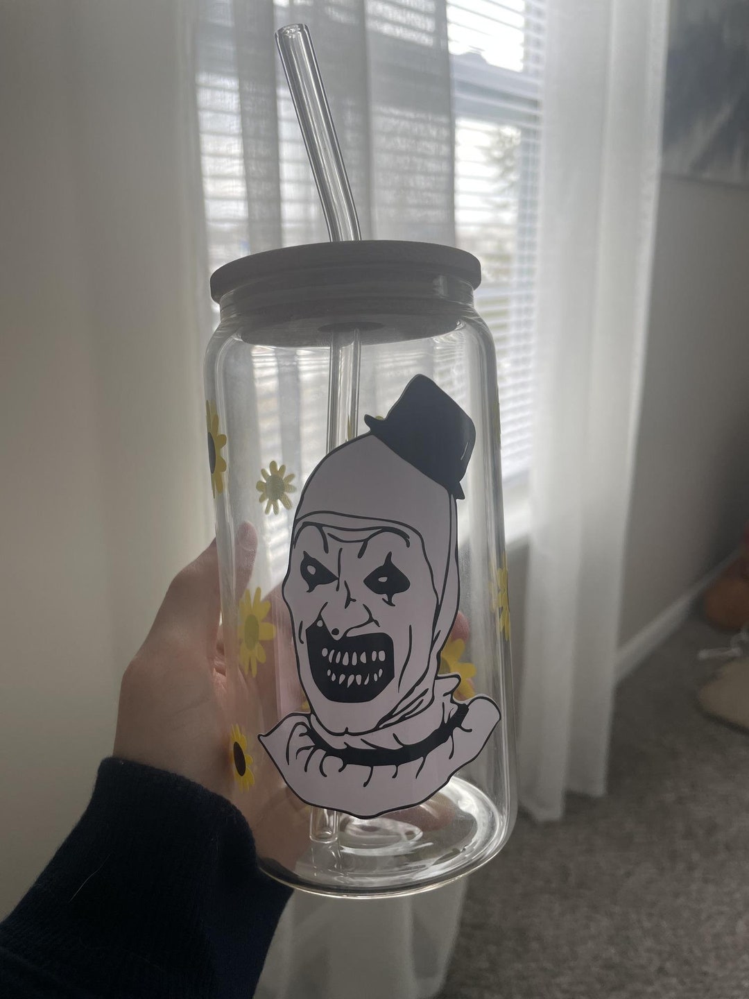 Terrifier Art the Clown Glass Cup With Straw - Etsy