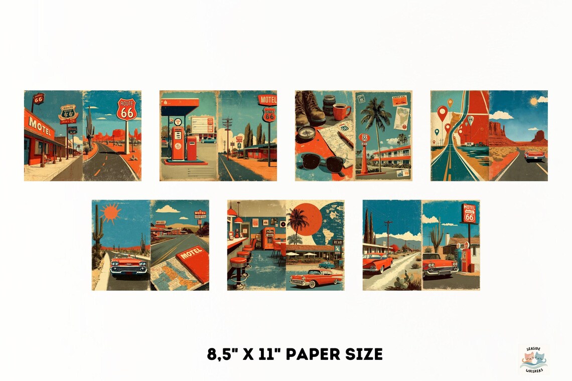Route 66 Junk Journal Kit – 15 Vintage Travel Collage Pages & Cards ...