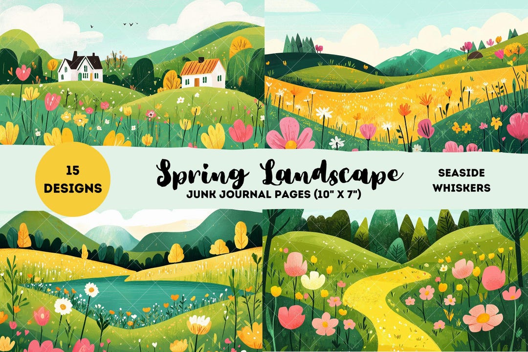 Spring Landscape – Printable Junk Journal Pages With Vibrant Hand ...