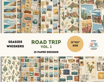 Road Trip Digital Paper Pack Vol. 1 – 15 Retro Travel Scrapbook Papers ...
