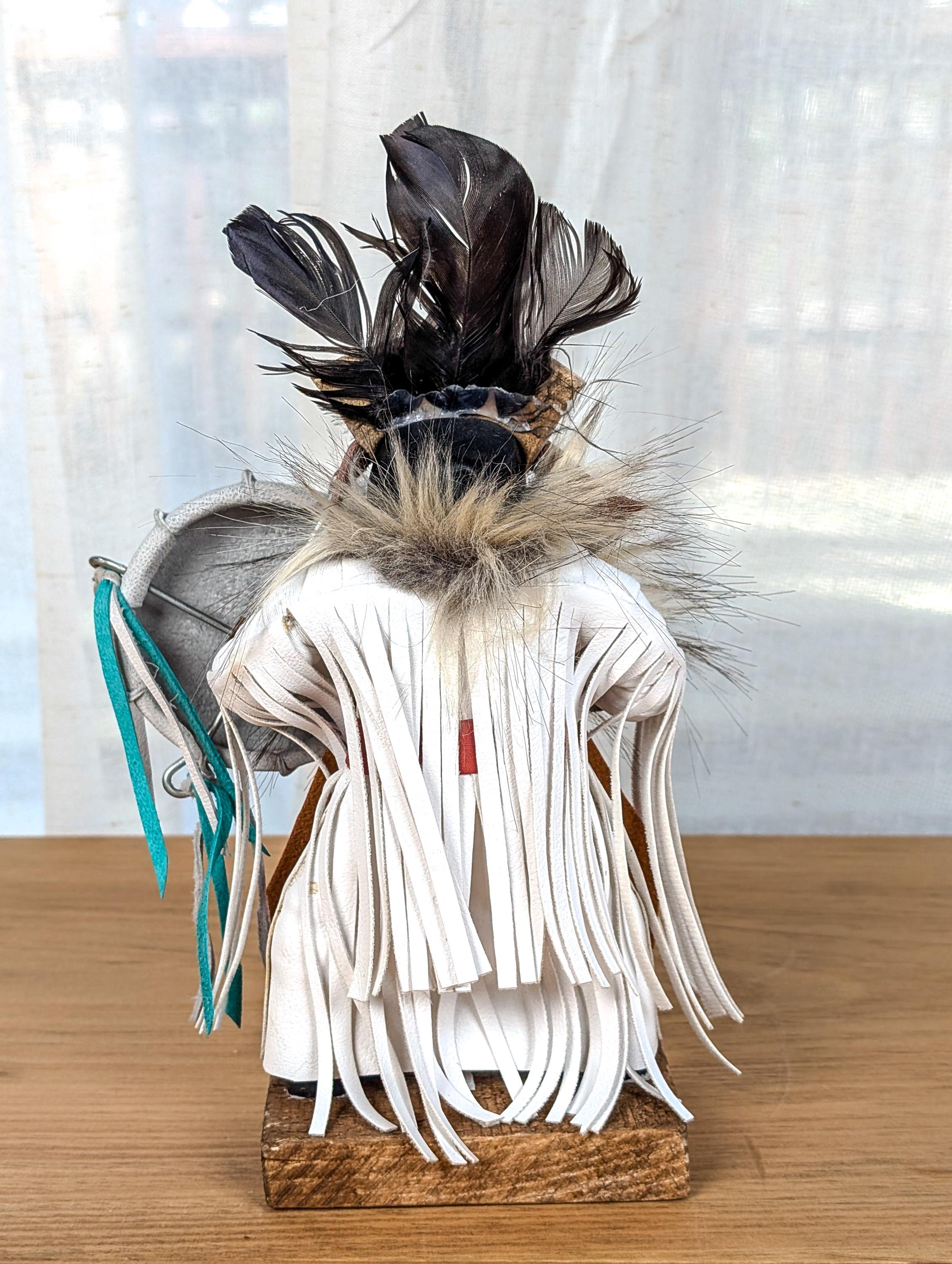 Mongolian Shaman Statue | Wooden Figure With White Leather and Drum - Etsy