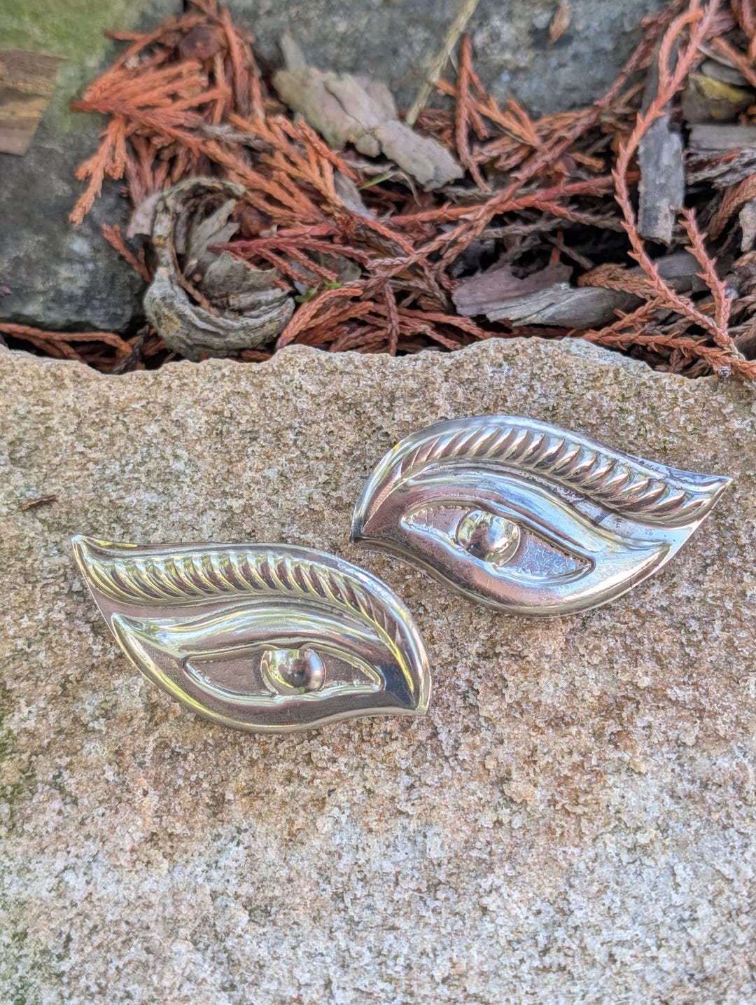 Silver Brass Mongolian Shaman Eyes Set Pin | Vintage Shaman Ritual ...