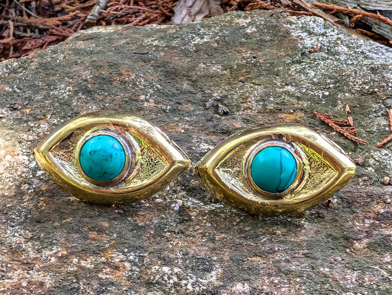Brass & Stone Mongolian Shaman Eyes Set Pin | Vintage Shaman Ritual ...