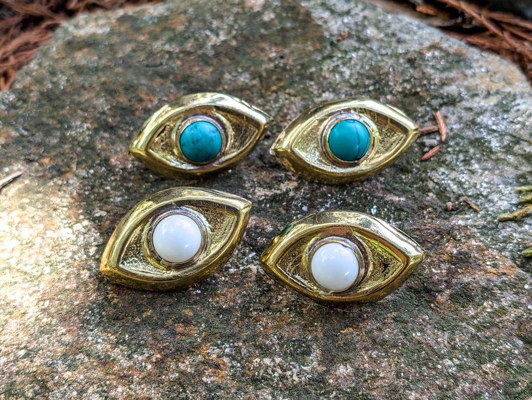 Brass & Stone Mongolian Shaman Eyes Set Pin | Vintage Shaman Ritual ...