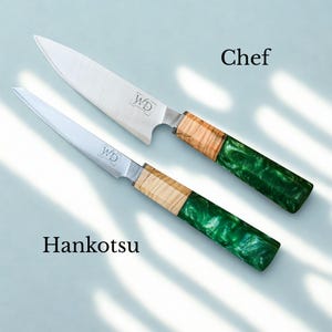 Japanese Chef Knife Set: Handmade Olive Wood & Epoxy Handle - Etsy