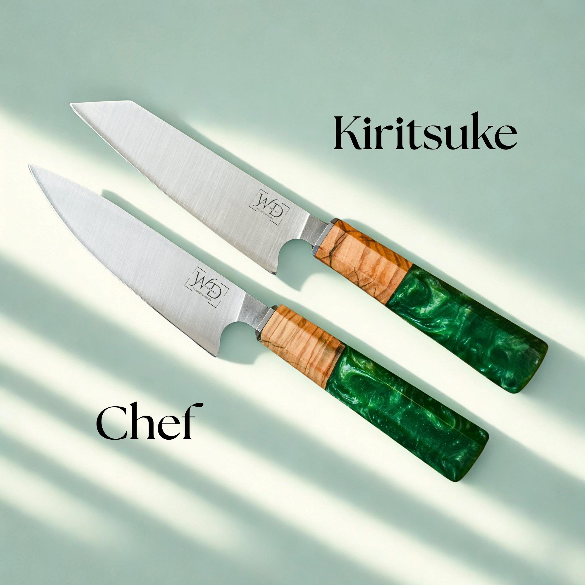 Japanese Chef Knife Set: Handmade Olive Wood & Epoxy Handle - Etsy