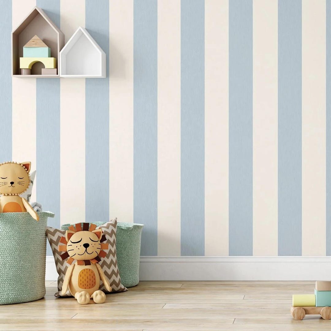 Blue Thick Lines Kidsroom Wallpaper, Watercolor Kid Mural, Wallpaper ...