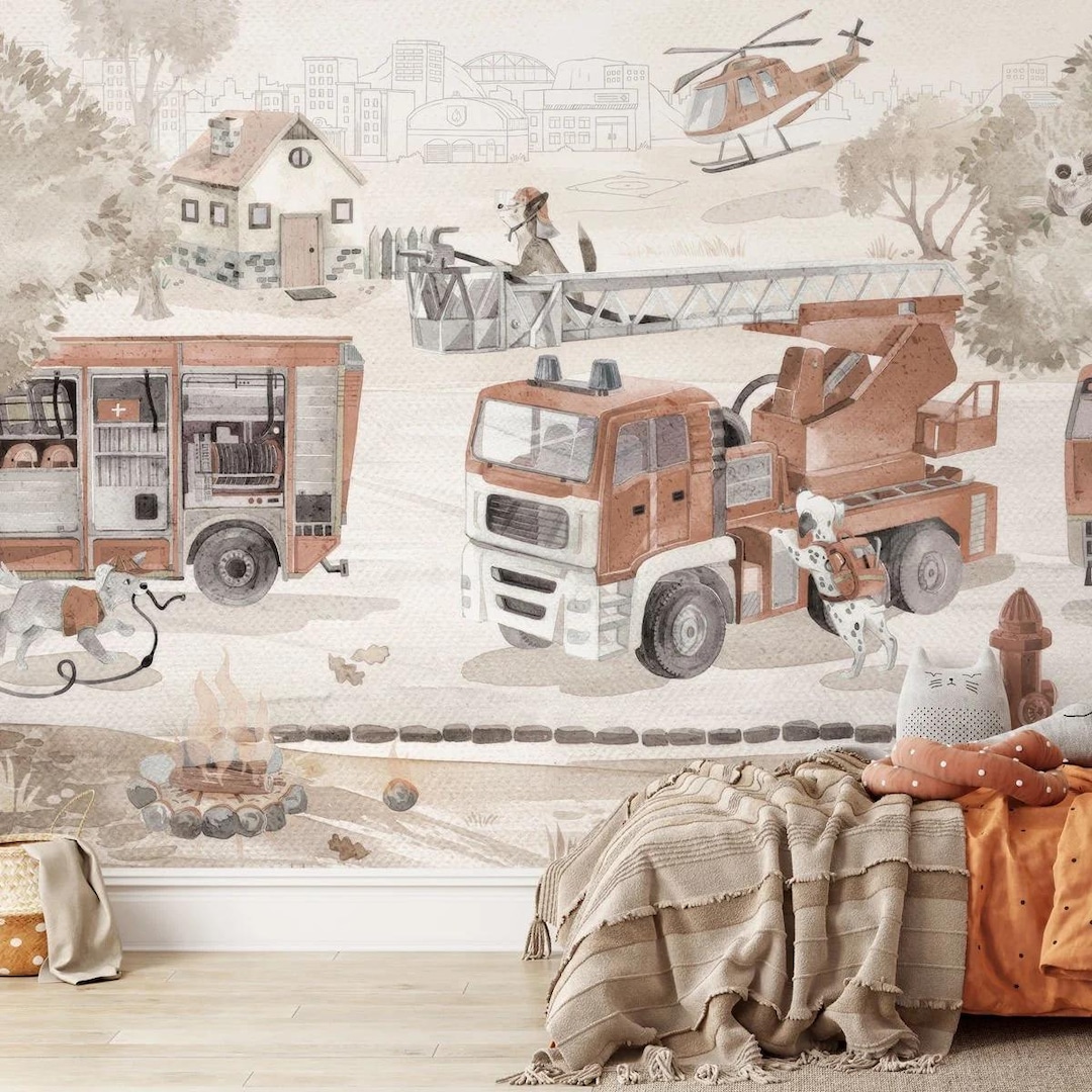 Firefighter Kids Wallpaper, Peel and Stick Nursery Wall Mural - Etsy