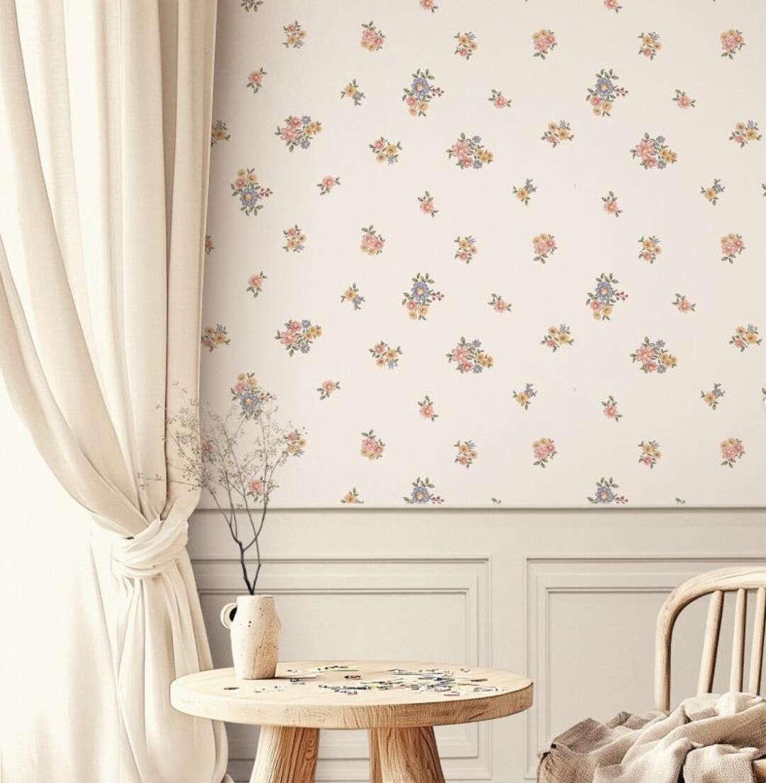 Little Flowers Baby Girl Wallpaper, Watercolor Floral Nursery Wallpaper ...