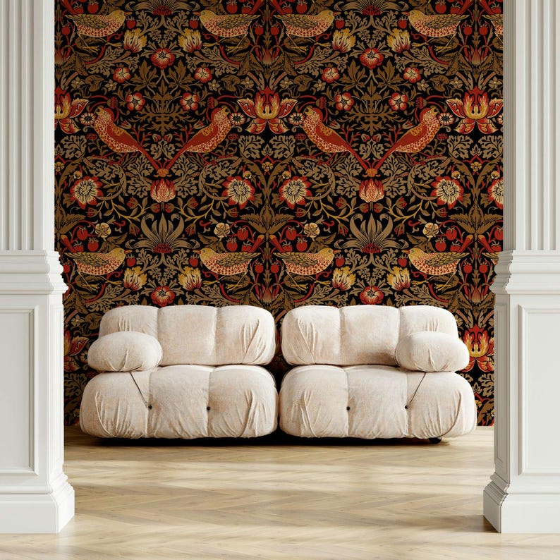 William Morris Eden Birds Wallpaper, Vintage Romantic Wall Mural, Peel ...