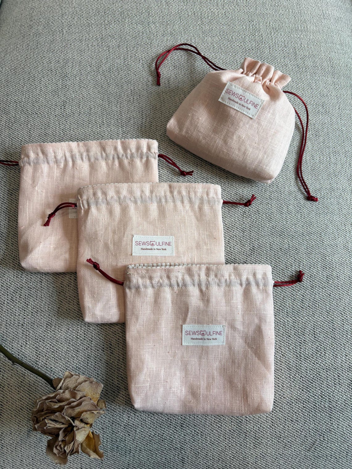 Soft Pink Linen Drawstring Bag - Etsy