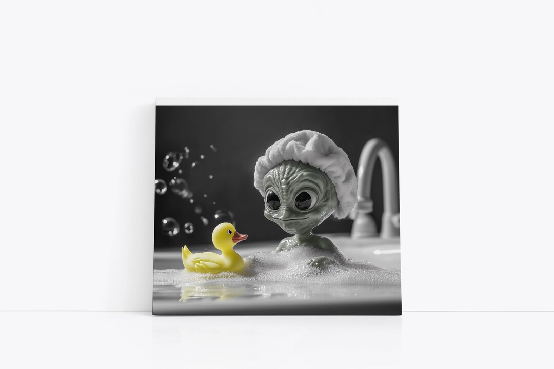 Alien Bath Time Bliss - Cute Sci-fi Art Print, Bathroom Alien Digital ...