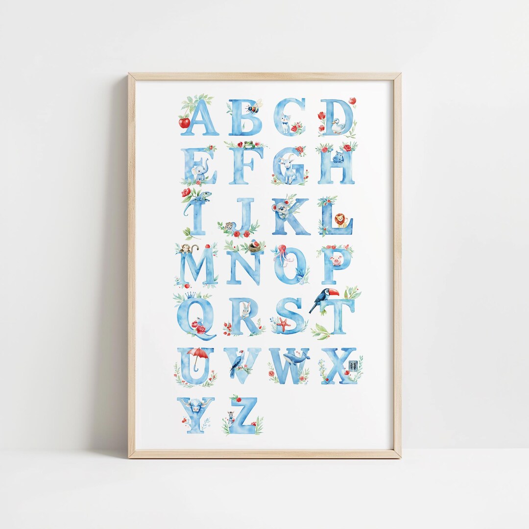 Watercolor Alphabet Print, Kids Room Botanical ABC Print, Alphabet ...