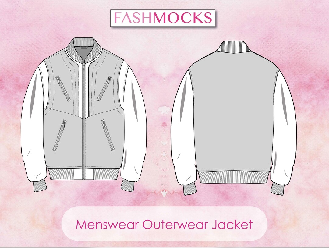 Streetwear Jacket, Flat Vector CAD, Adobe Illustrator Editable, Garment ...