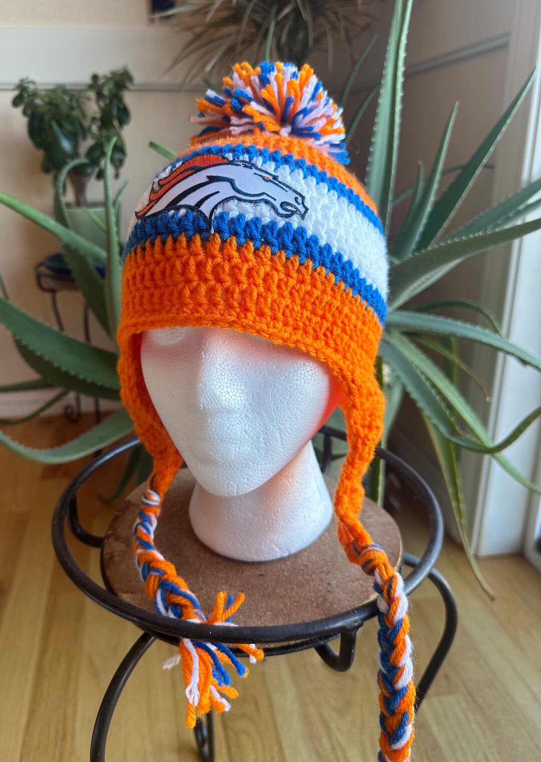 Denver Bronco's Color Hat With Patch, Earflaps, and Pom Pom - Etsy
