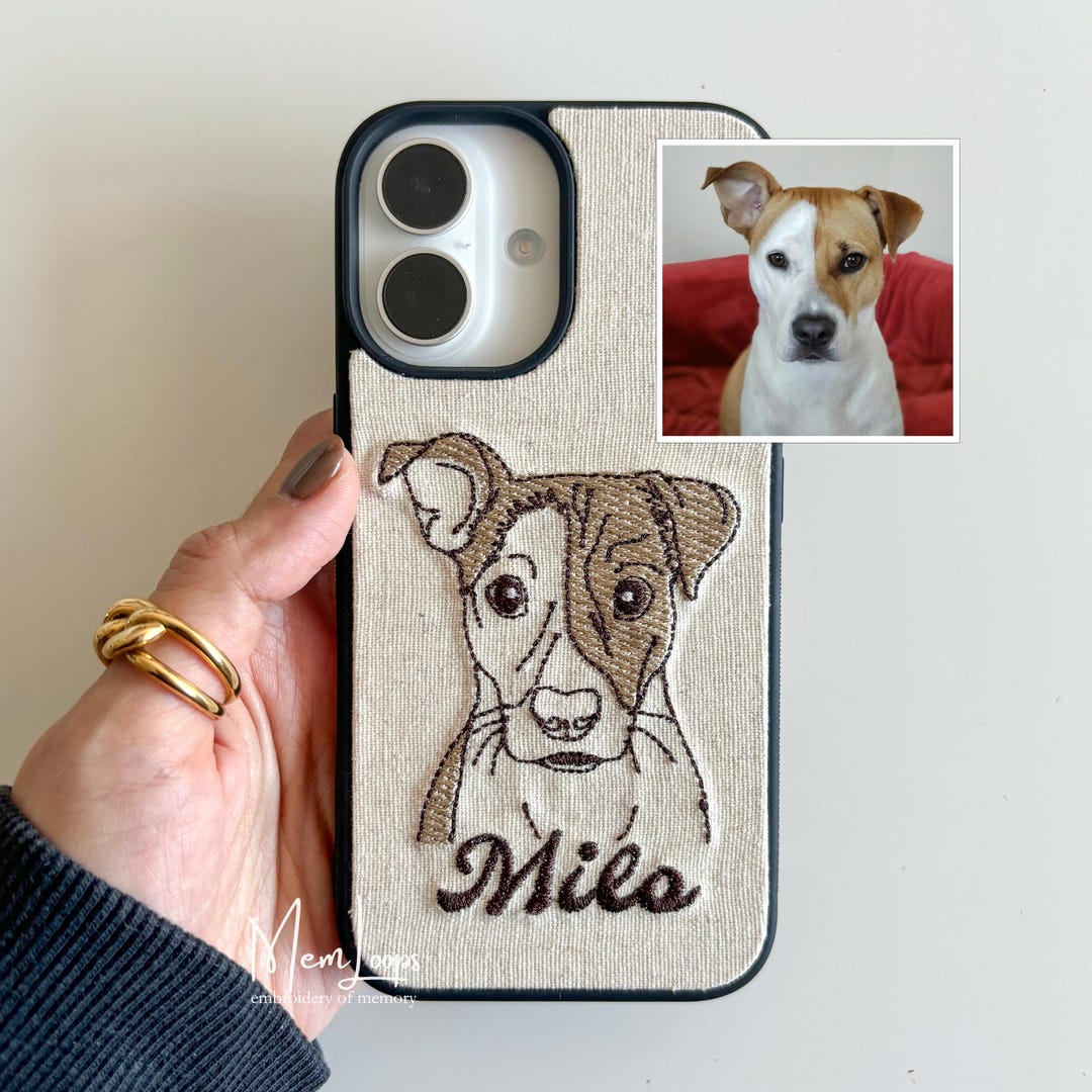 Custom Pet Portrait Embroidered Phone Case Personalized Dog Name ...