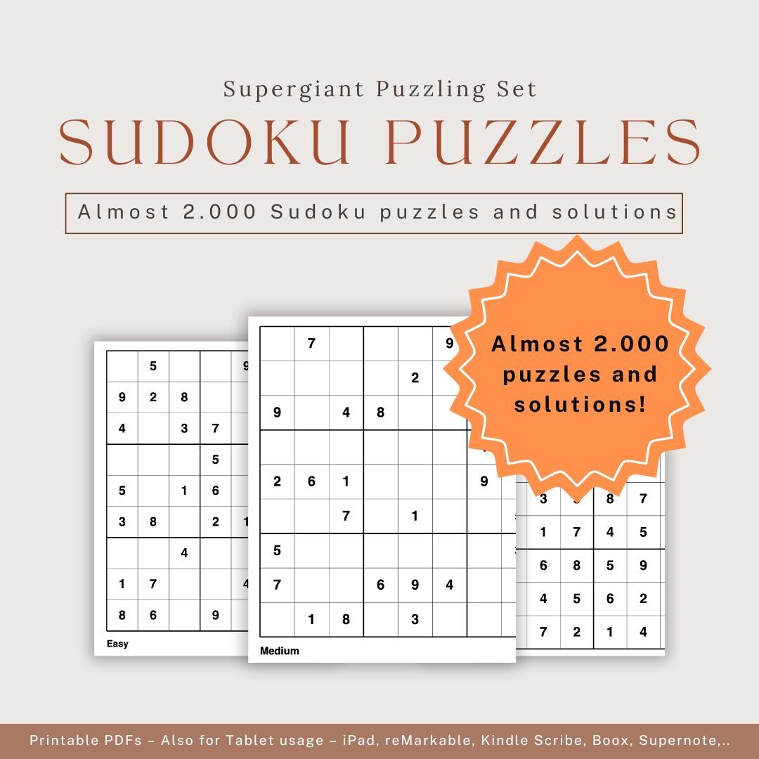 Sudoku Puzzles for Remarkable, Kindle Scribe, Boox, iPad in PDF Format ...
