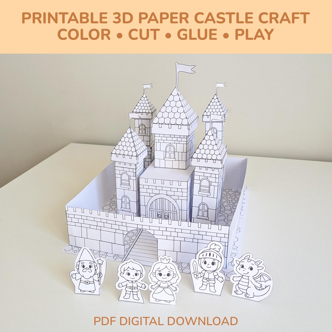 Printable 3D Paper Castle Craft for Kids | Color Cut & Glue Medieval ...
