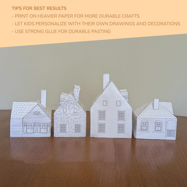 Printable 3D Paper Houses Set – 4 Mini House Templates | DIY Cut, Color ...