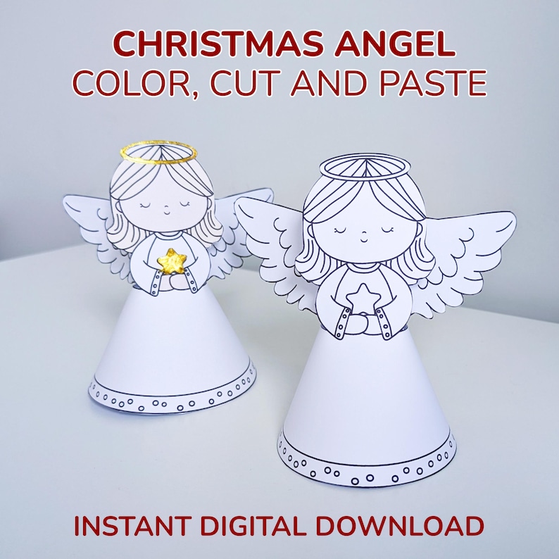 Printable Christmas Angel Craft – DIY Paper Angel Decoration | Color ...