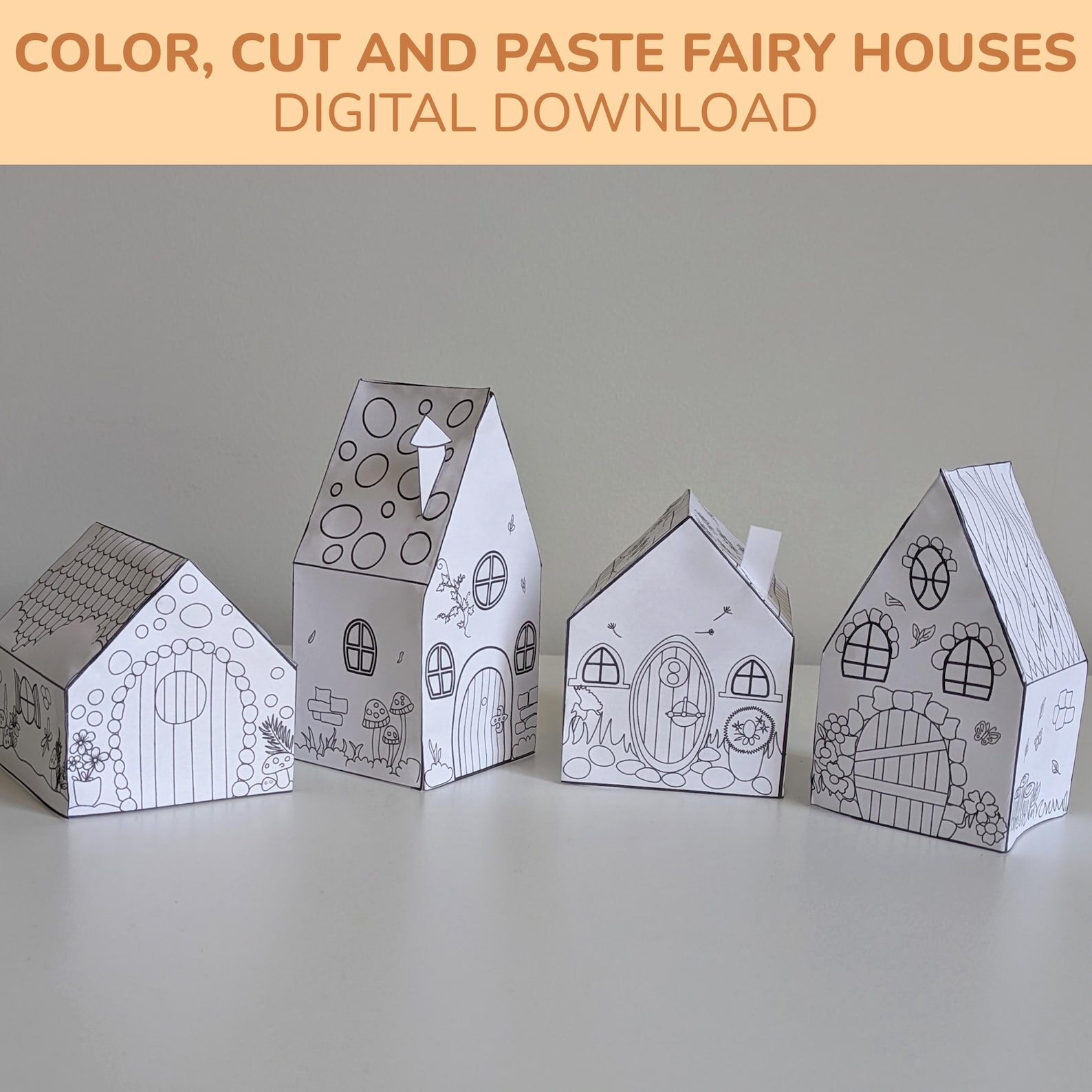 3D Paper Fairy Houses Craft Bundle – Set of 4 Printable Paper Houses to ...
