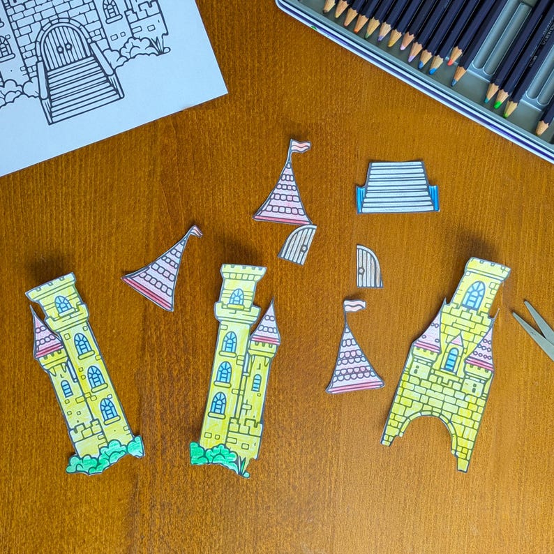 Printable Castle Craft | Color Cut and Paste Castle Activity | Kids DIY ...