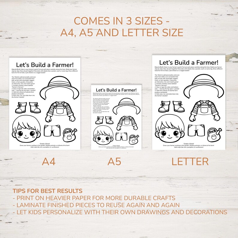 Printable Farmer Craft – Cut, Color & Glue Paper Activity for Kids | A4 ...